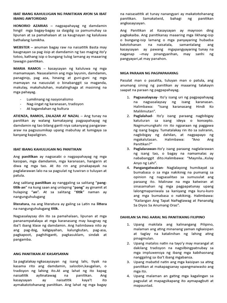 IBAT IBANG KAHULUGAN NG PANITIKAN AYON SA IBAT IBANG AWTORIDAD | PDF IBAT IBANG KAHULUGAN NG PANITIKAN AYON SA IBAT IBANG AWTORIDAD | PDF