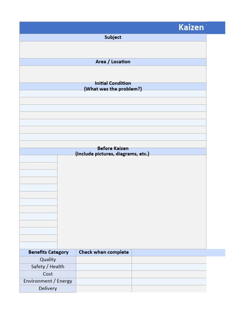 Free Kaizen Template Excel Download | PDF | Art | Technology & Engineering