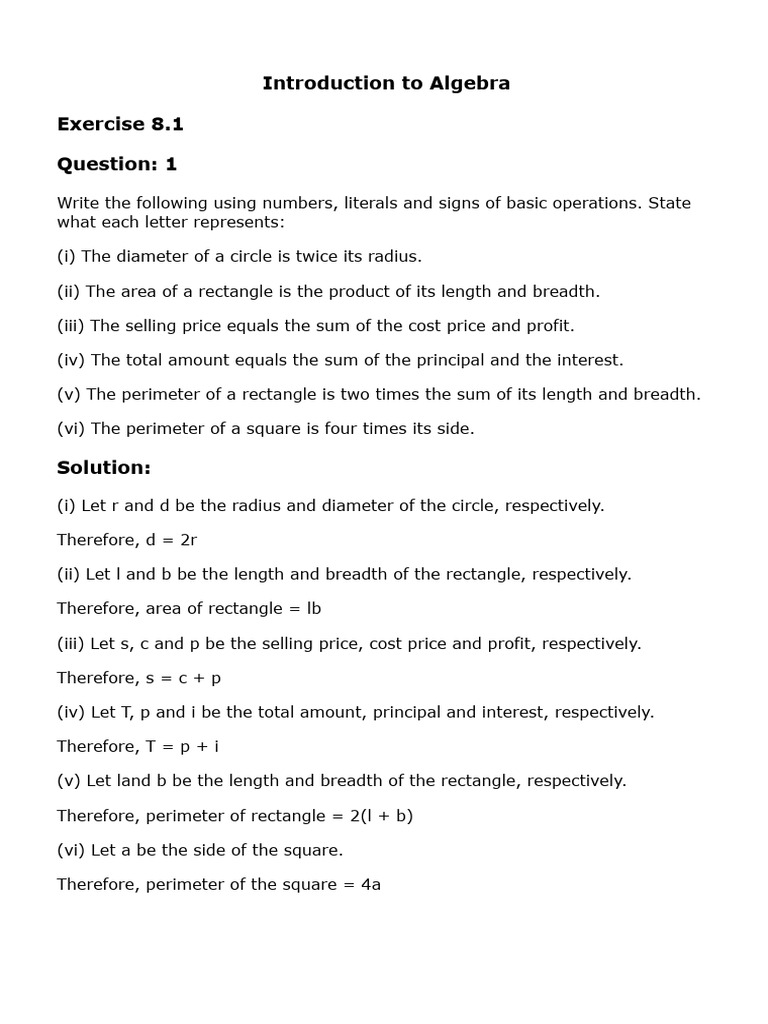 Introduction To Algebra | PDF | Area | Length