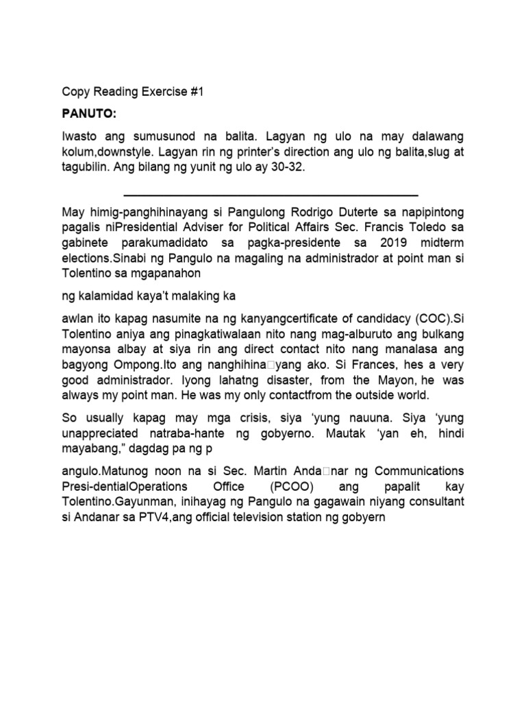 Copy Reading Exercise | PDF