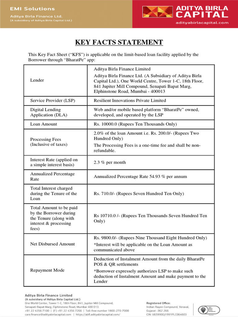 Key Facts Statement 4803717 | PDF | Loans | Interest