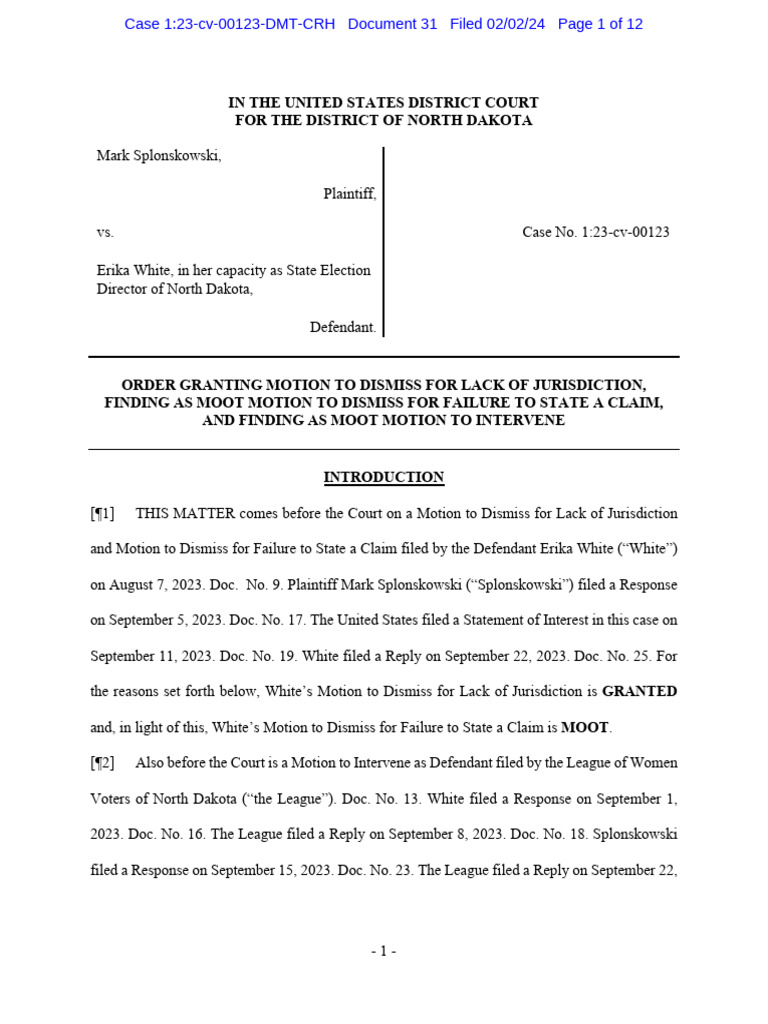 Order Granting Motion to Dismiss | PDF | Standing (Law) | Lawsuit