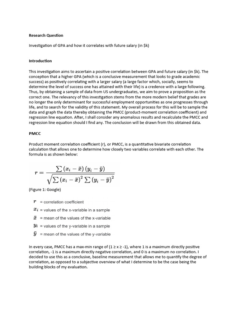 IB Math Practice IA (GPA and Salary) | PDF | Regression Analysis ...
