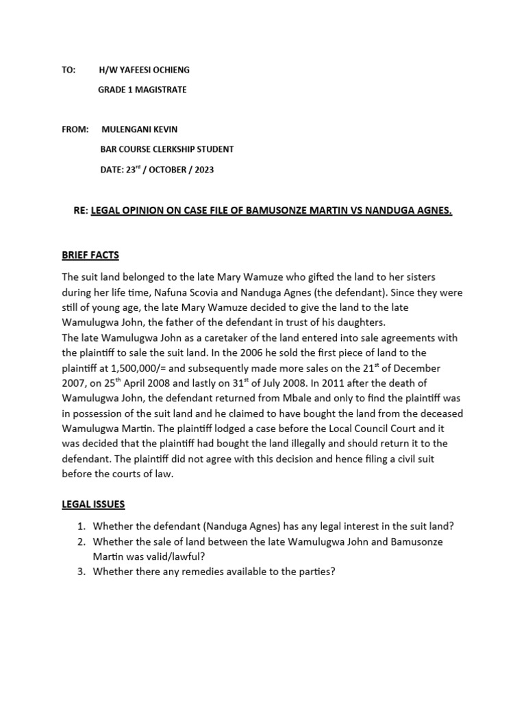 Legal Opinion: Bamusonze Martin Case | PDF | Trust Law | Lawsuit