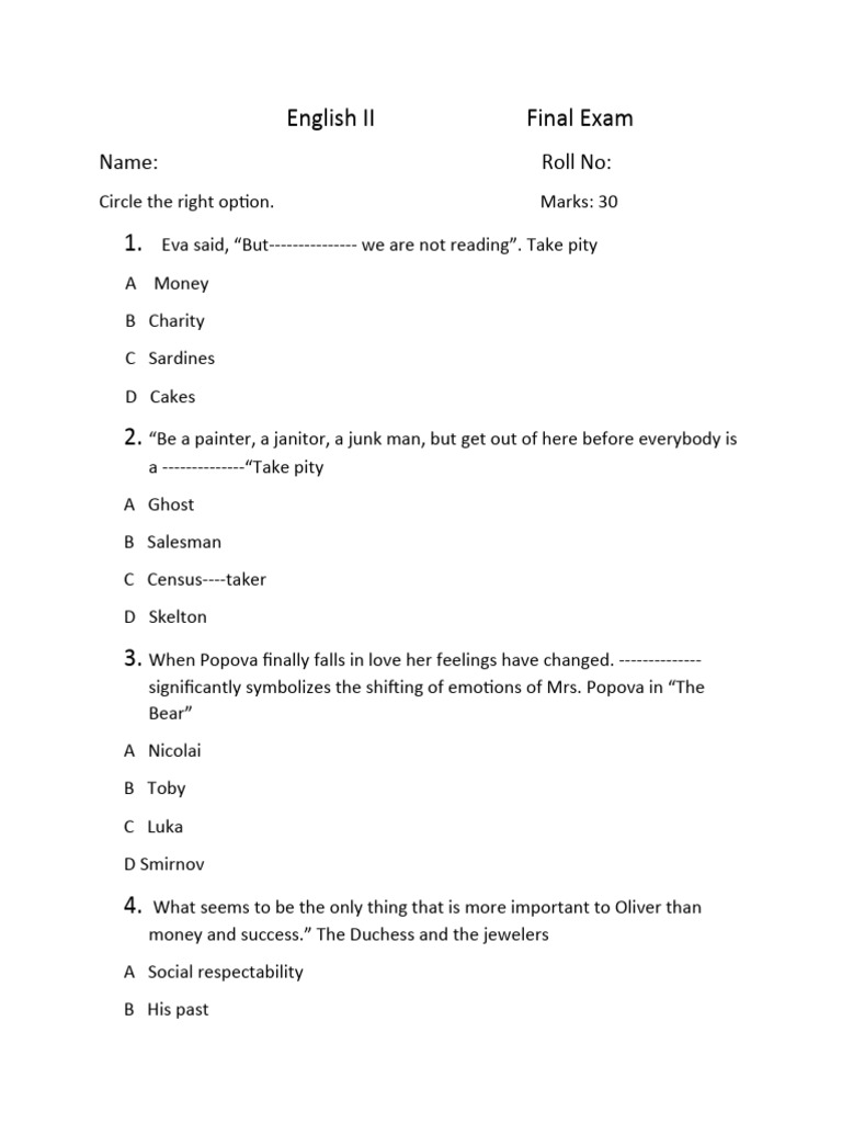 English II Final Exam | PDF | Noun