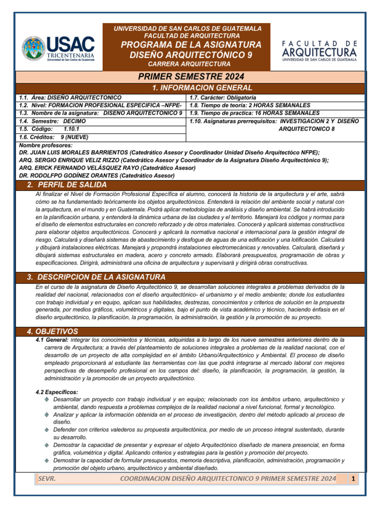Programa Dis. Arq.9 2024 | PDF | Diseño | Planificación
