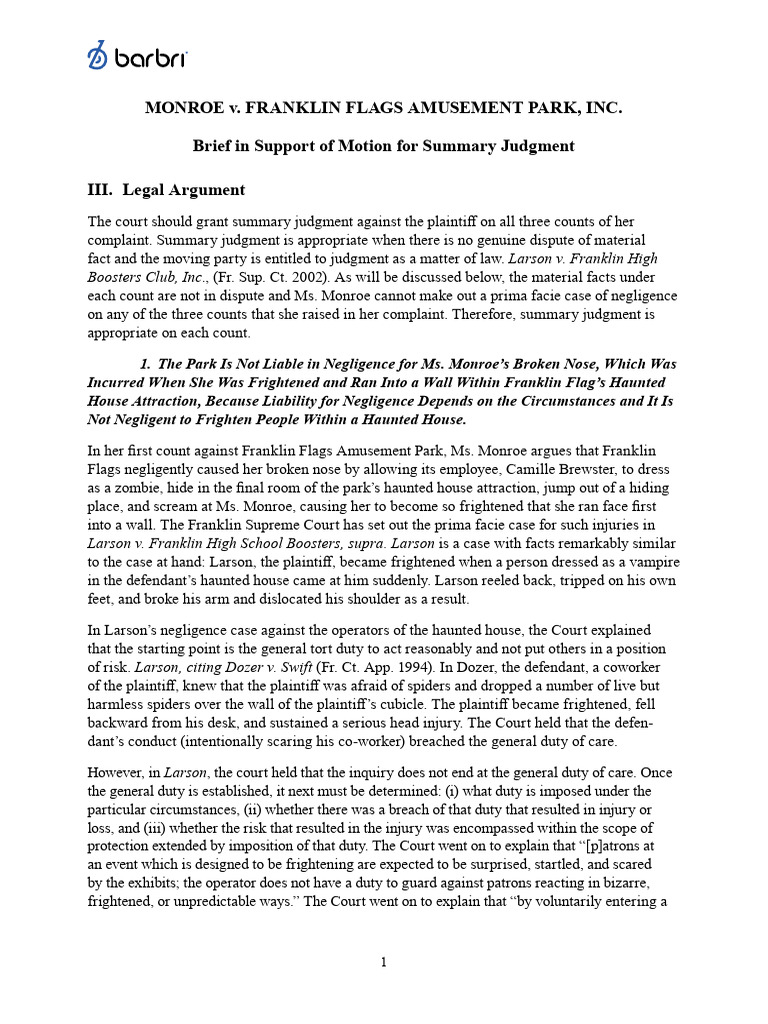 Summer Sim Written Exam Answer - MPT | PDF | Negligence | Duty Of Care