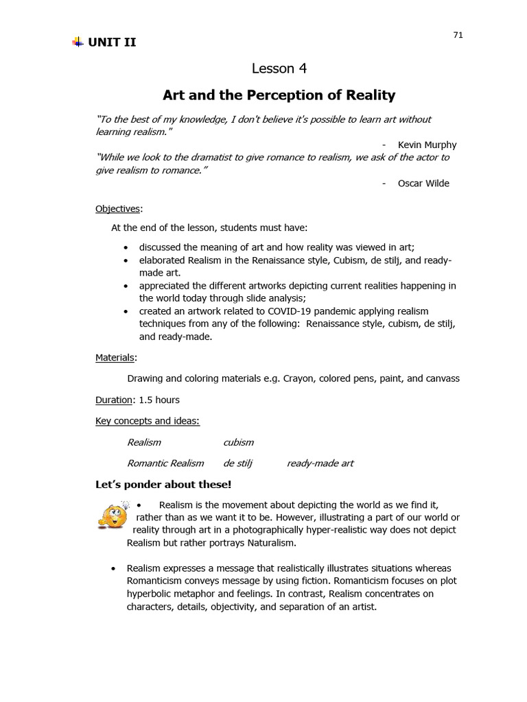 Lesson 4 Art and The Perception of Reality | PDF