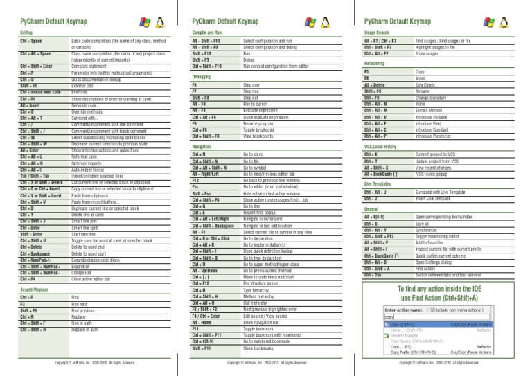 PyCharm ReferenceCard | PDF | Software Development | Computer Programming