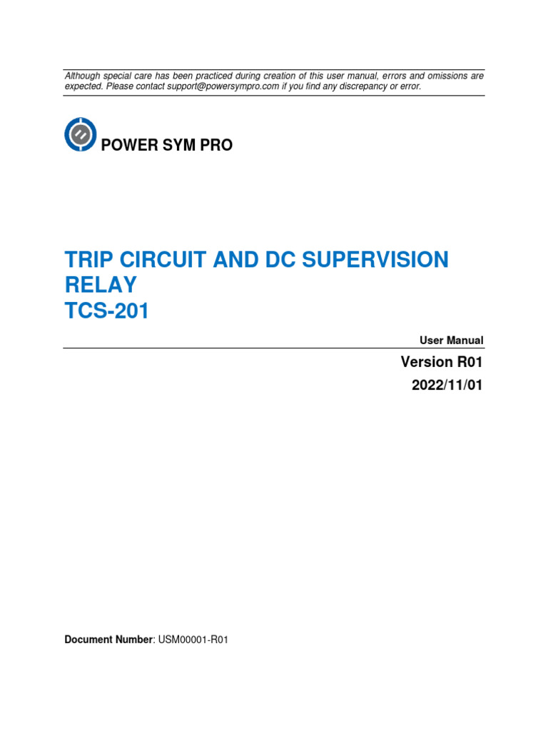 USM00001-R01 Trip Circuit Supervision 201 User Manual | PDF | Relay | Switch