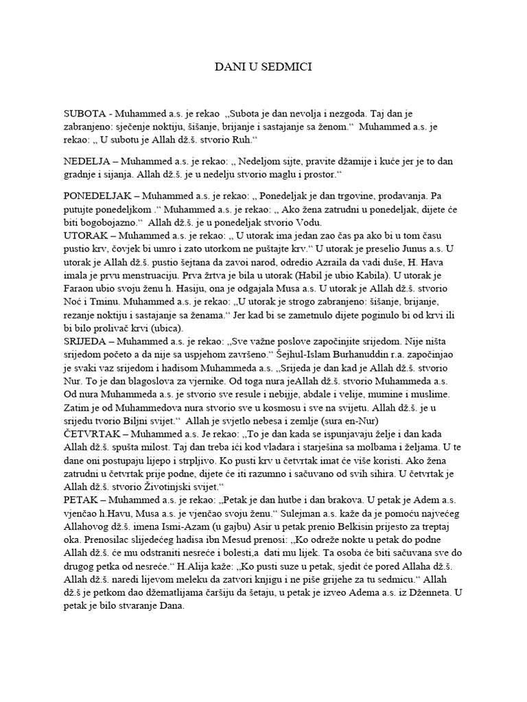 Dani U Sedmici | PDF