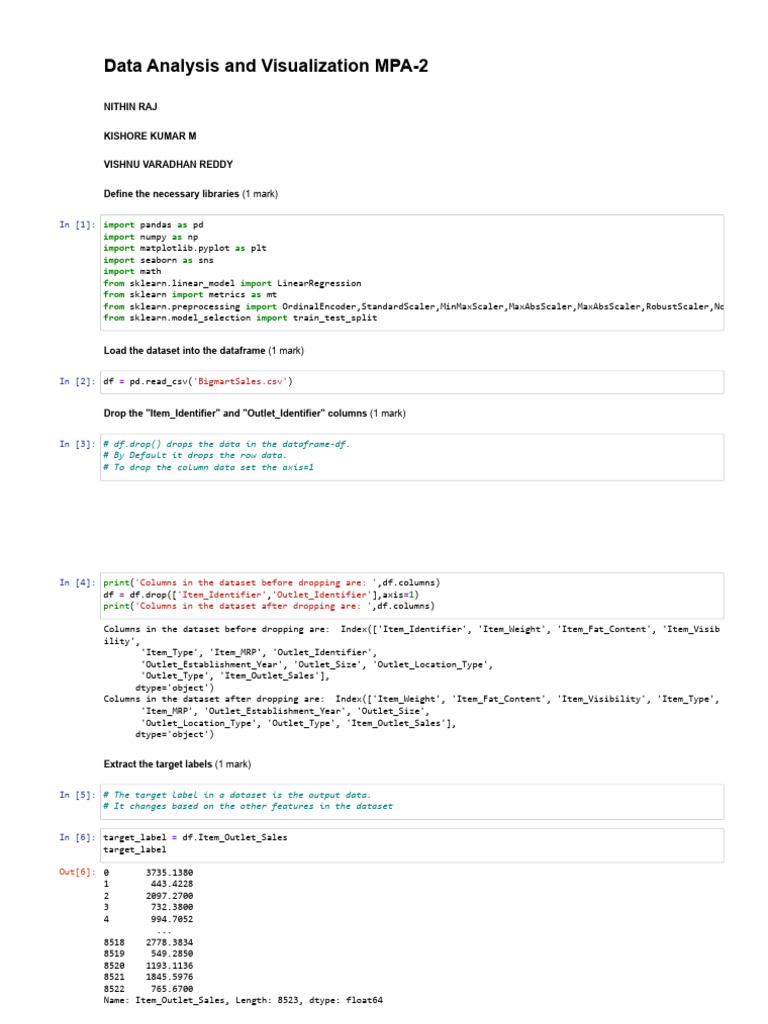 Mini Project2 DAV Answers - Jupyter Notebook | PDF | Mean Squared Error | Root Mean Square Deviation