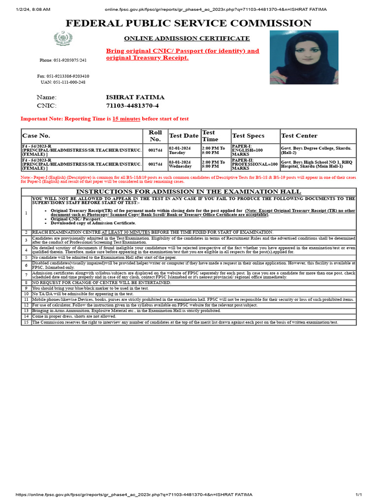 Online - Fpsc.gov - PK FPSC GR Reports GR Phase4 Ac 2023r.php Q 71103-4481370-4&n ISHRAT FATIMA ...