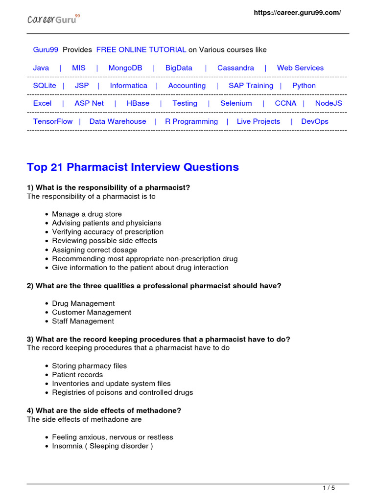 Pharmacist Interview Questions | PDF | Medical Prescription | Pharmacy
