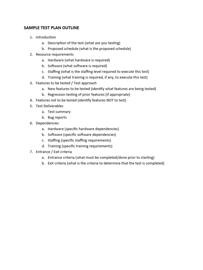 Sample Test Plan Outline | PDF