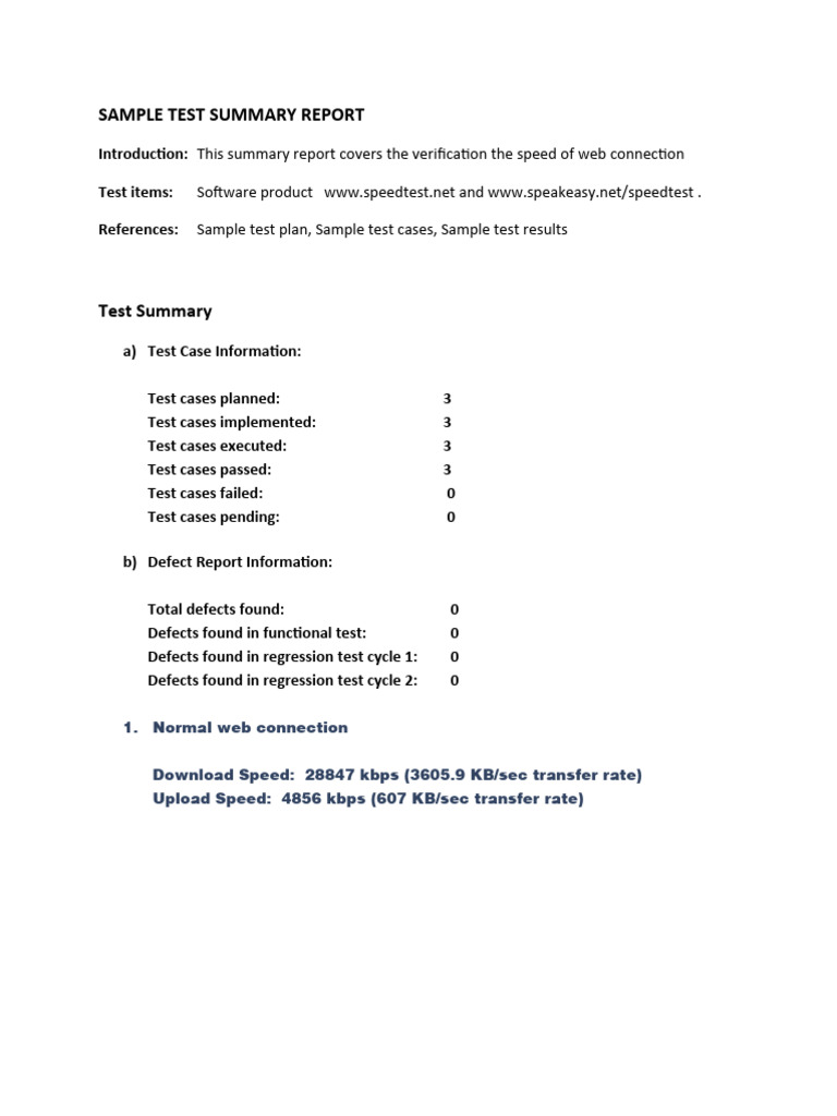 Sample Test Summary Report Pdf