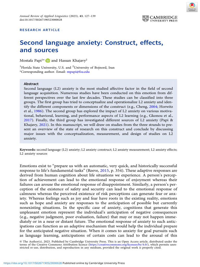 Second Language Anxiety Construct Effects and Sources | PDF