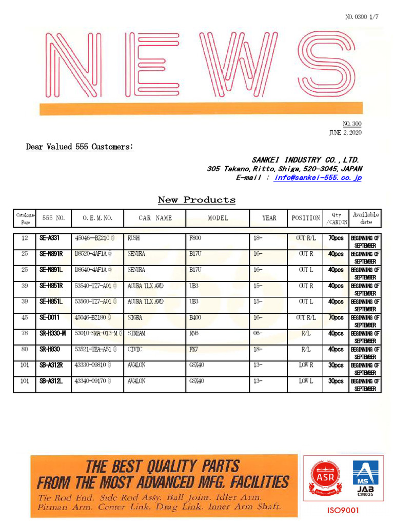 555 Auto Parts New Catalogue Update | PDF | Toyota | Product Introductions