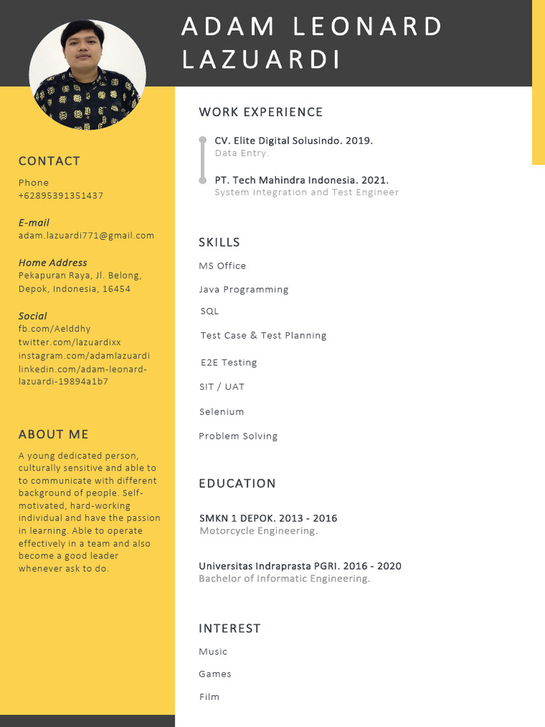 CV Adam Leonard Lazuardi | PDF