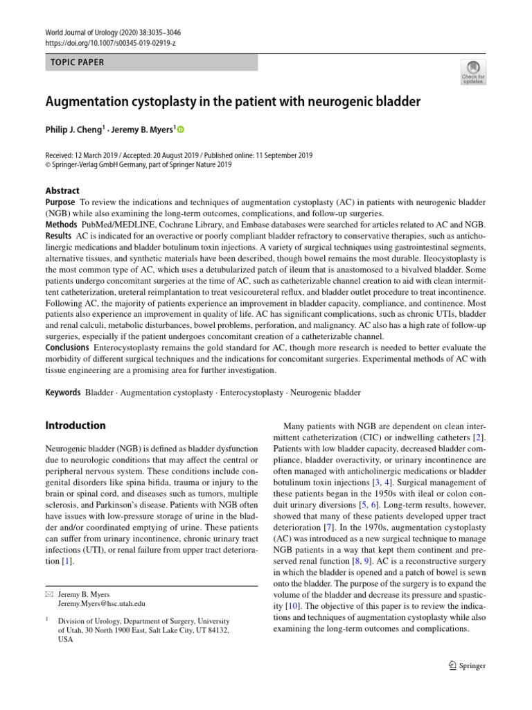 Augmentation Cystoplasty in The Patient With Neurogenic Bladder ...