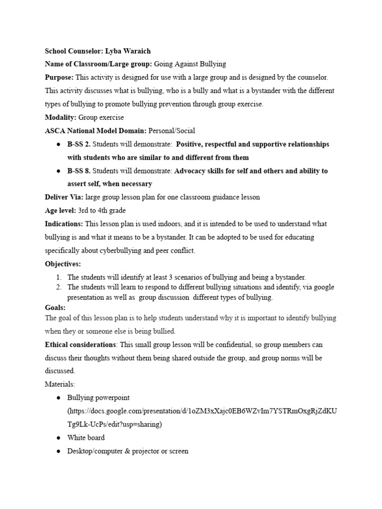Large Group Lesson Plan 3 | PDF | Bullying | Cyberbullying