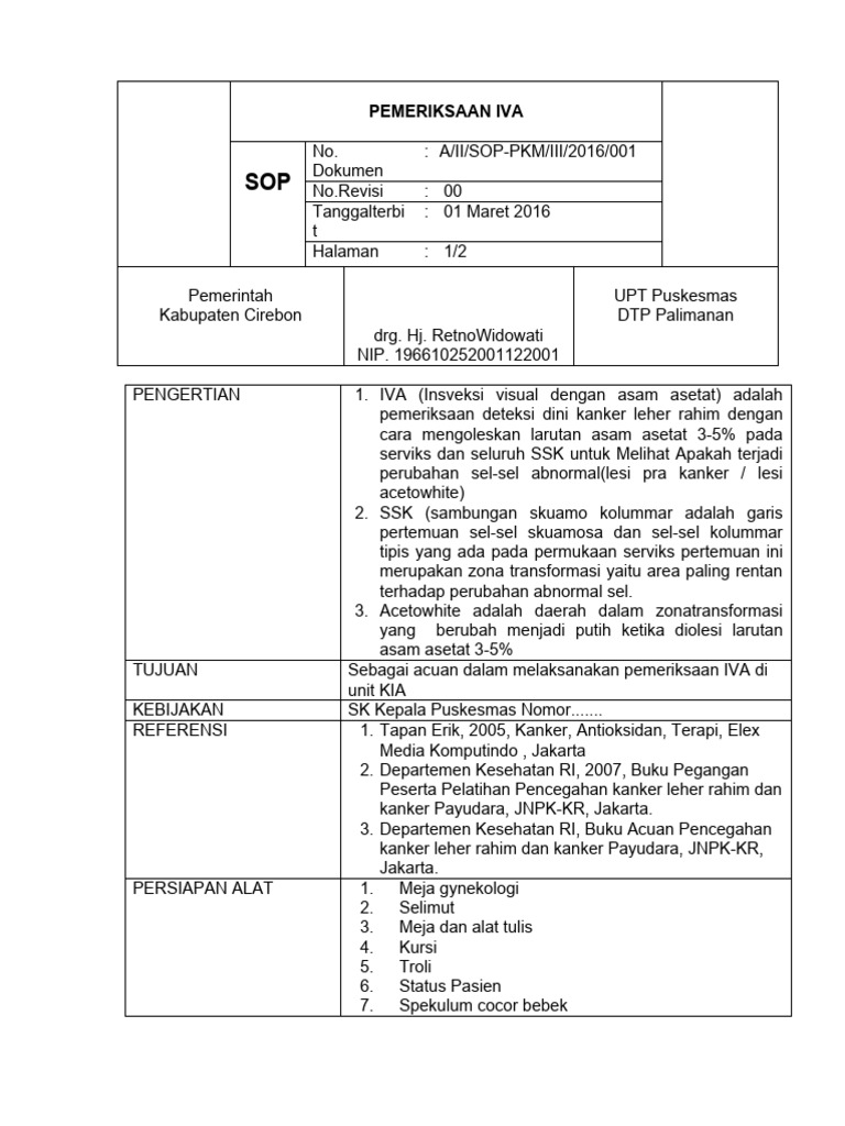 SOP Pemeriksaan - Iva | PDF