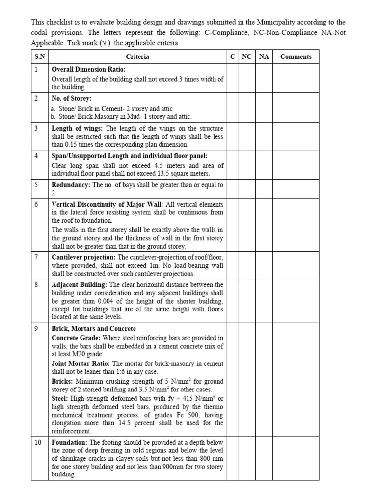 Building Design Compliance Checklist | PDF | Masonry | Brick