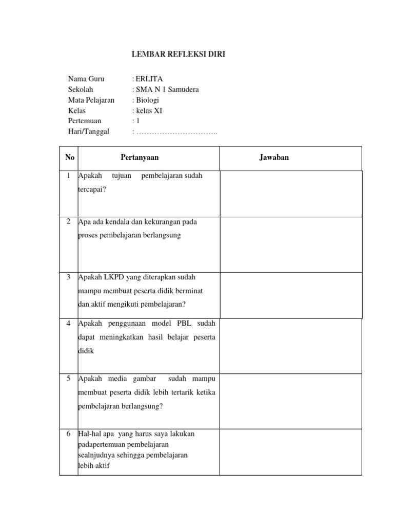Lembar Refleksi Diri | PDF