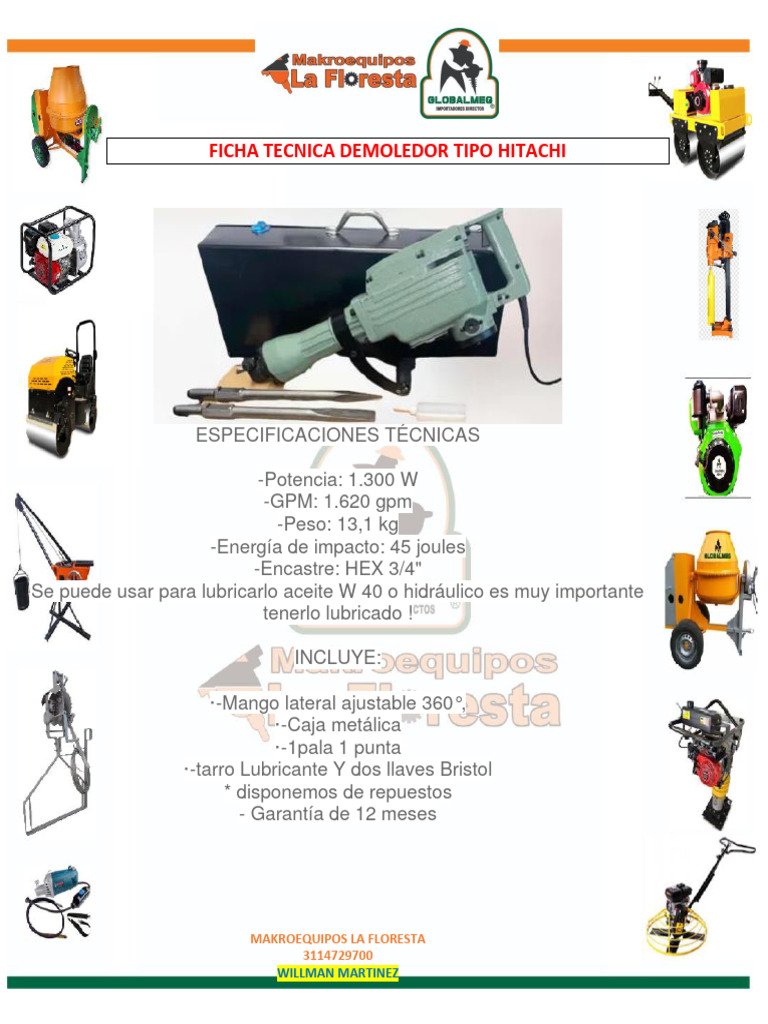 FICHA TECNICA DEMOLEDOR TIPO HITACHI | PDF