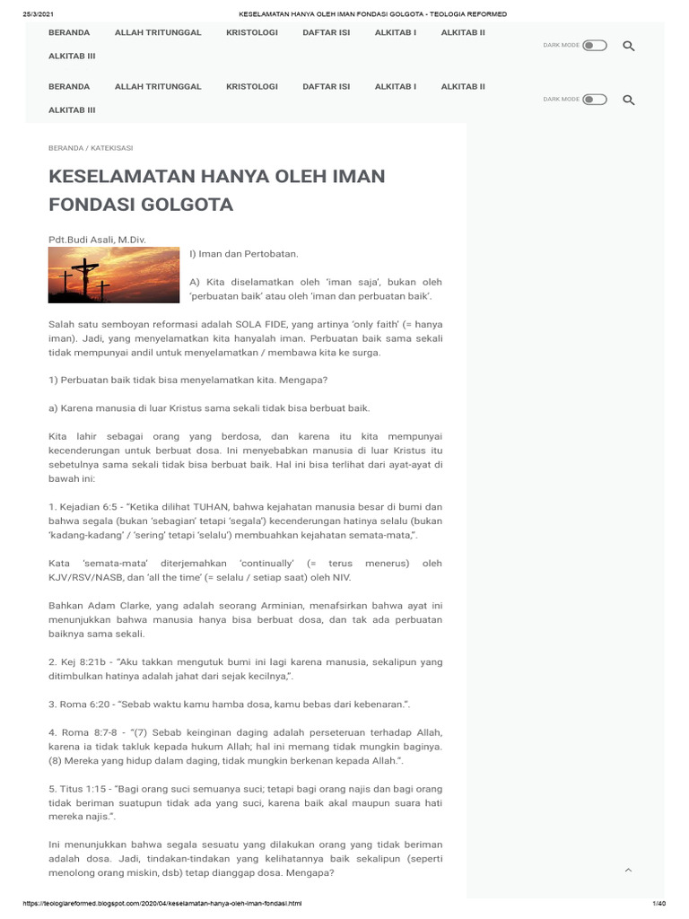 Keselamatan Hanya Oleh Iman Fondasi Golgota - Teologia Reformed | PDF