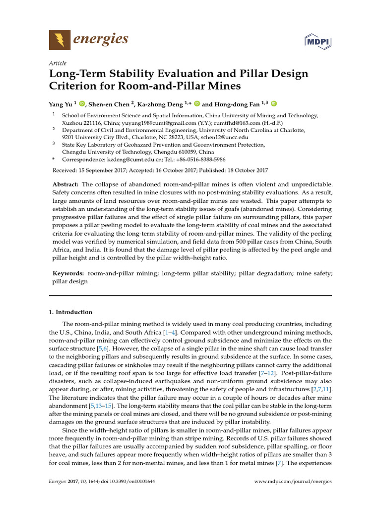 Long-Term Stability Evaluation and Pillar Design Criterion For Room-and ...