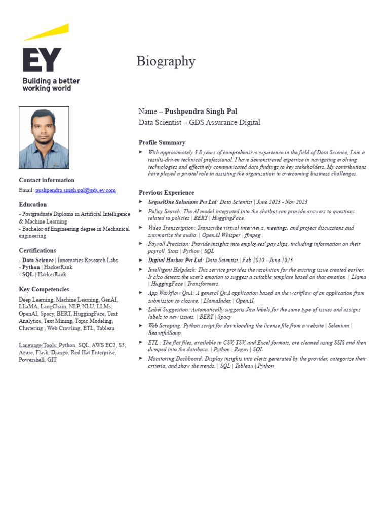 Pushpendra Singh Pal: Data Scientist Profile | PDF | Python (Programming Language) | Artificial ...