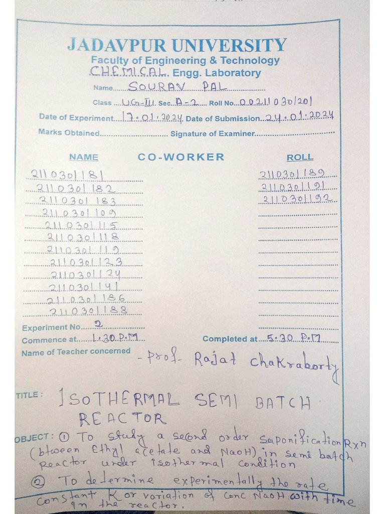 Isothermal Semi Batch Reactor | PDF