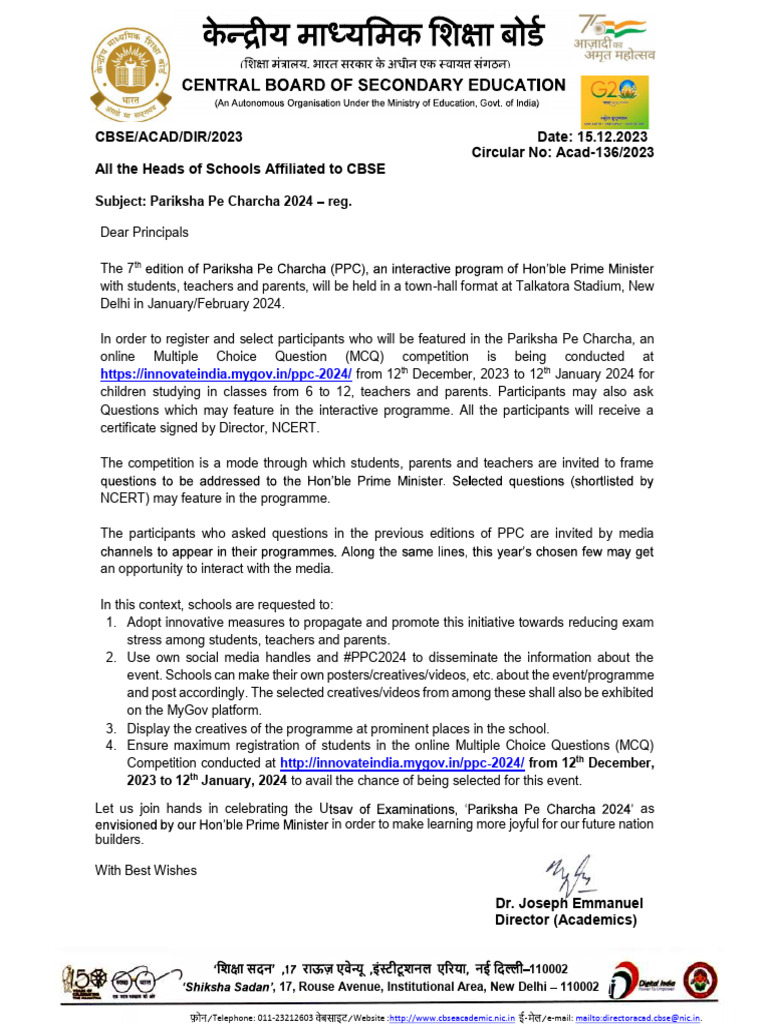 CBSE/ACAD/DIR/2023 Date: 15.12.2023 Circular No: Acad-136/2023 All The ...
