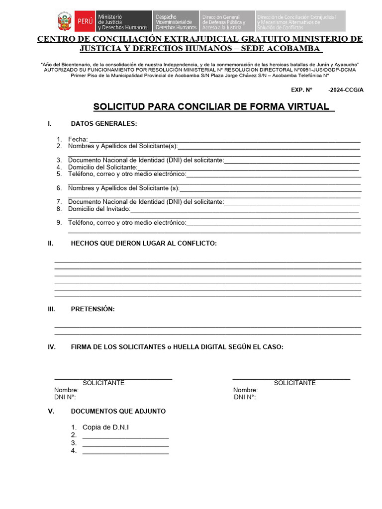 Solicitud Conjunta para Conciliar de Forma Virtual | PDF | Control de acceso | Gobierno y ...
