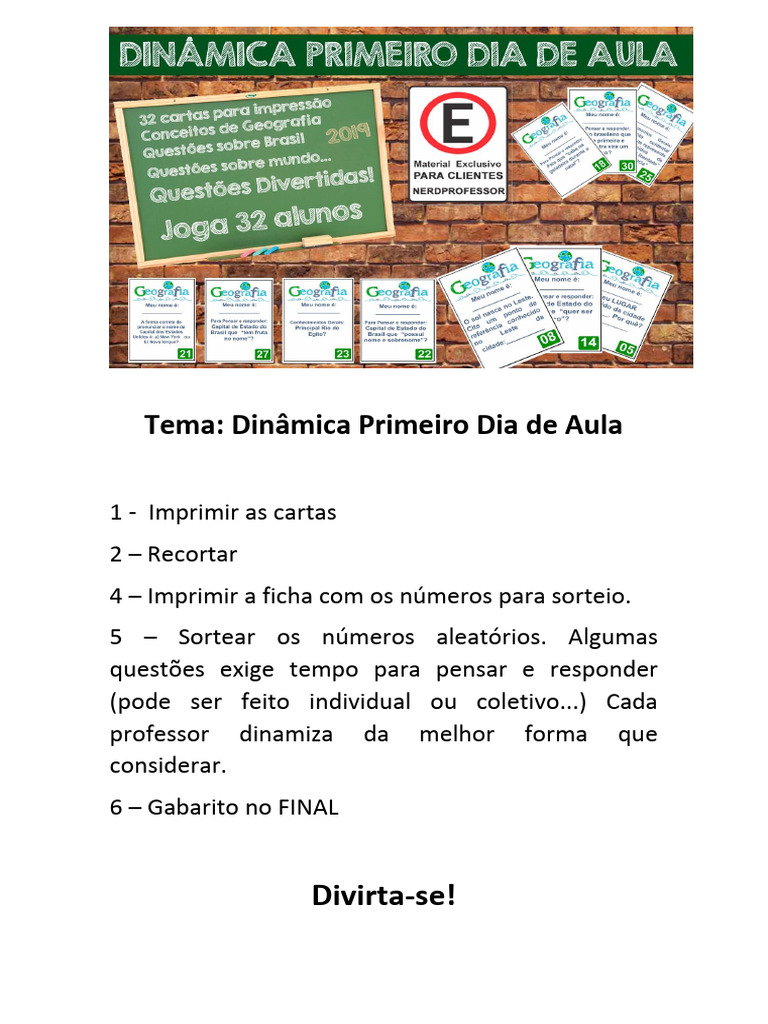 Dinâmica Primeiro Dia de Aula (1) | PDF