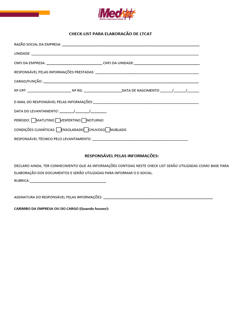 Modcheck-List Ltcat - Esocial. | PDF | Ciências Físicas