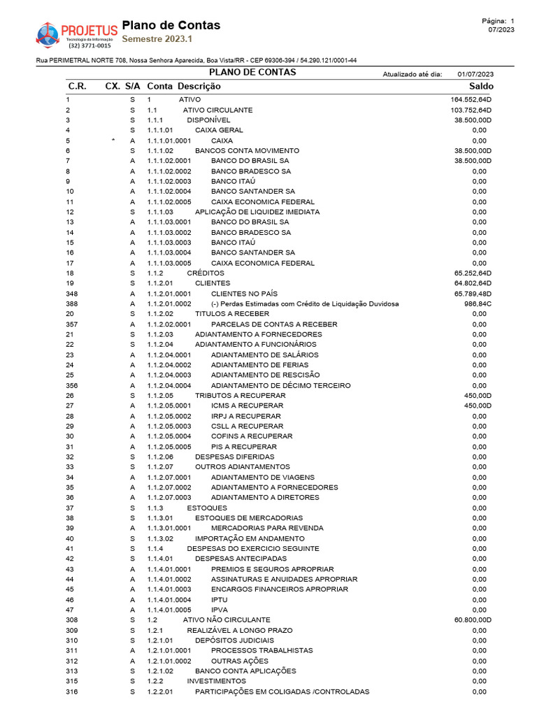 Plano de Contas | PDF | Corporações | Serviços financeiros