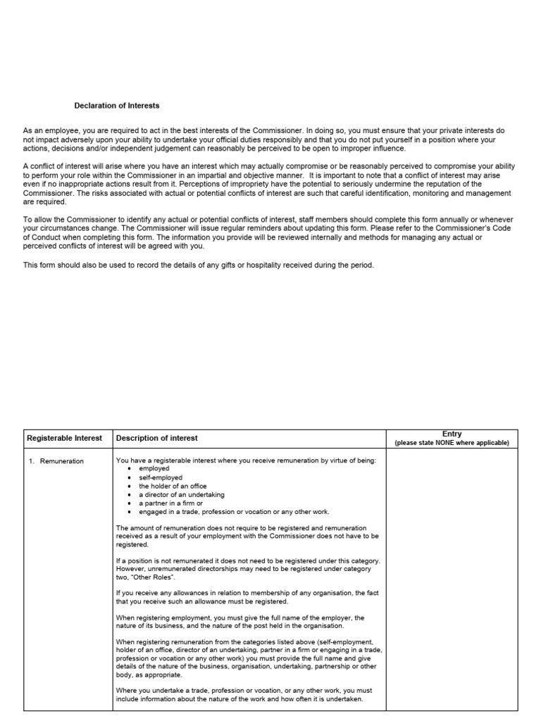 ESC Declaration of Interests Form | PDF | Conflict Of Interest | Interest