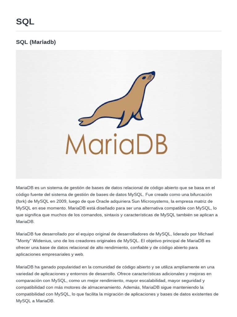Mariadb | PDF | Mi sql | SQL