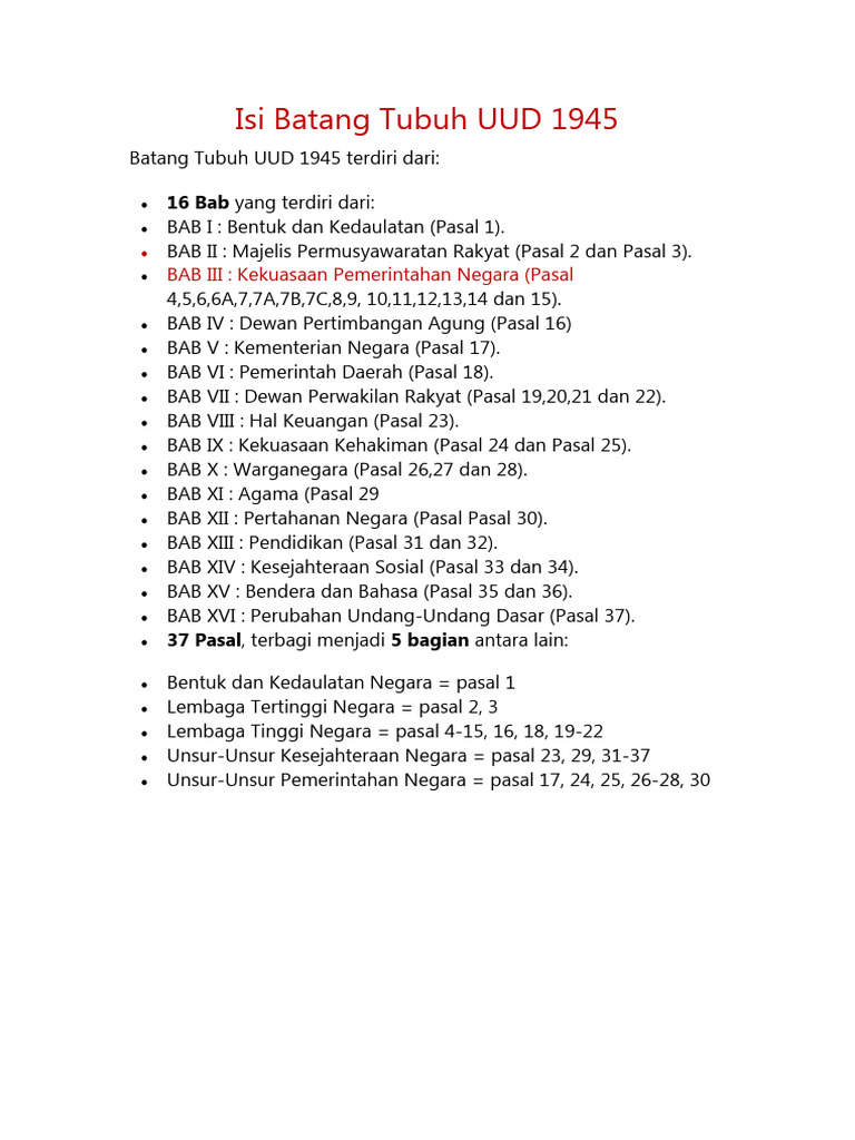 Struktur Batang Tubuh UUD 1945 | PDF