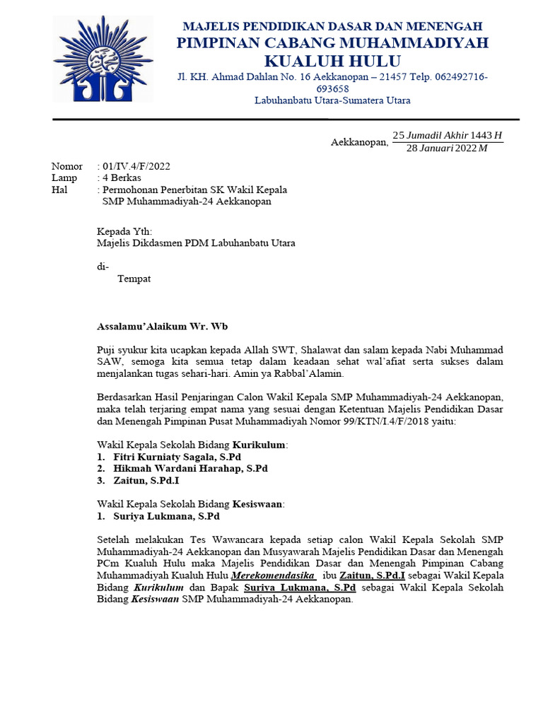 Permohonan SK Wakil SMPM 24 Aekkanopan | PDF