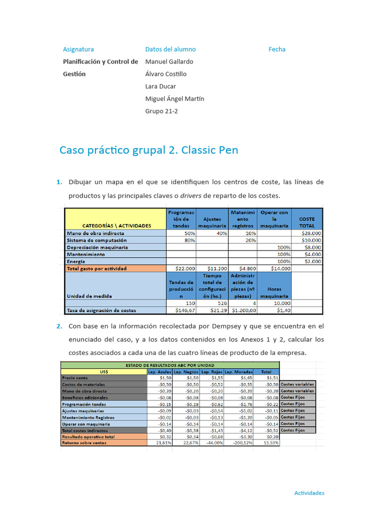 Caso Grupal 2 Classic Pen LD | Descargar gratis PDF | Business | Planificación
