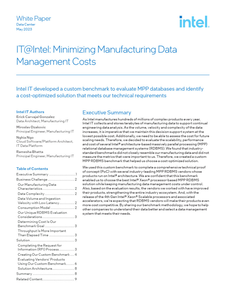 Intel It Minimizing Manu Data MGMT Costs Paper | PDF | No Sql ...
