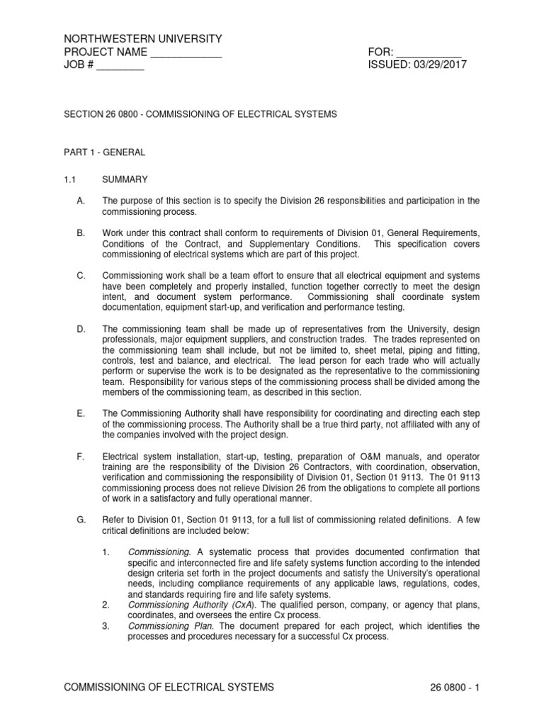 Commissioning of Electrical Systems | PDF | General Contractor ...
