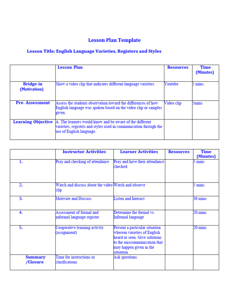 Lesson-Plan-Template-Revised 2024 | PDF