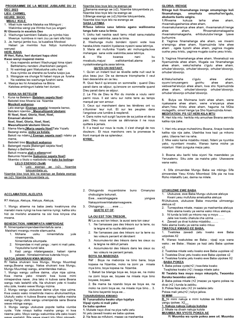 Programme de La Messe Jubilaire Du 31 Dec 2023 | PDF