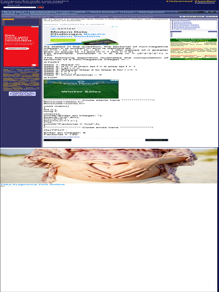 C Program That Reads A Non Negative Integer And Computes Its Factorial Pdf Computing
