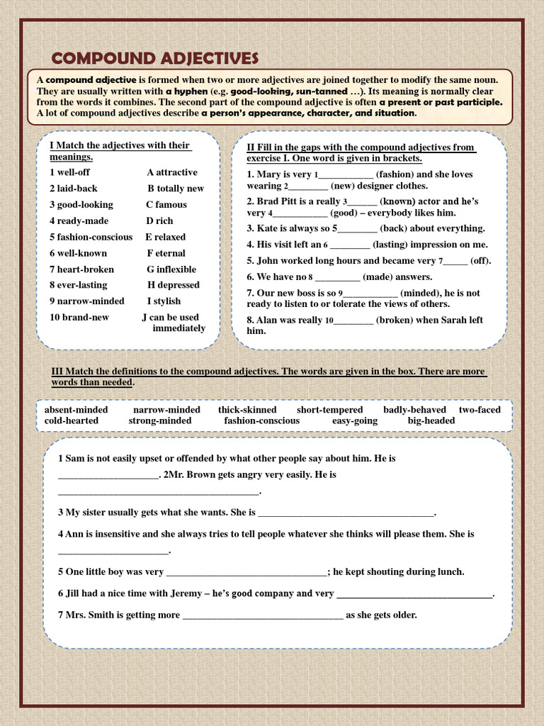 Compound Adjectives Drills | PDF | Adjective | Ellipsis