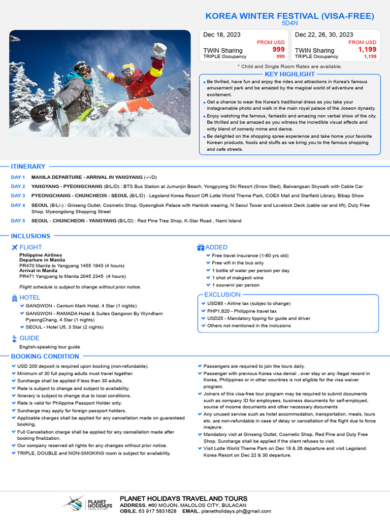 Korea Winter Festival Visa-Free Tour | PDF | Travel Visa | Seoul